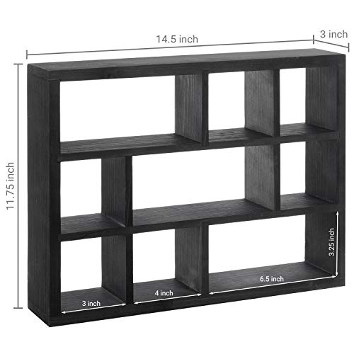 MyGift 15-Inch Wall-Mounted (Vertical or Horizontal) 9-Slot Rustic Wood Floating Shelves/Freestanding Shadow Box, Black