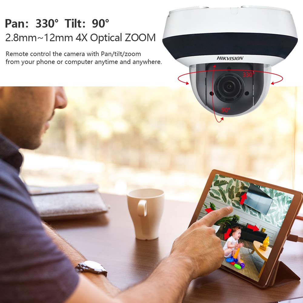 Hikvision 4MP POE Mini PTZ IP Camera DS-2DE2A404IW-DE3,Pan/Tilt/2.8mm~12mm 4X Optical Zoom,Smart IR Night Vision,Audio/Alram Interface, H.265+, Upgrade Version for DS-2DE3304W-DE