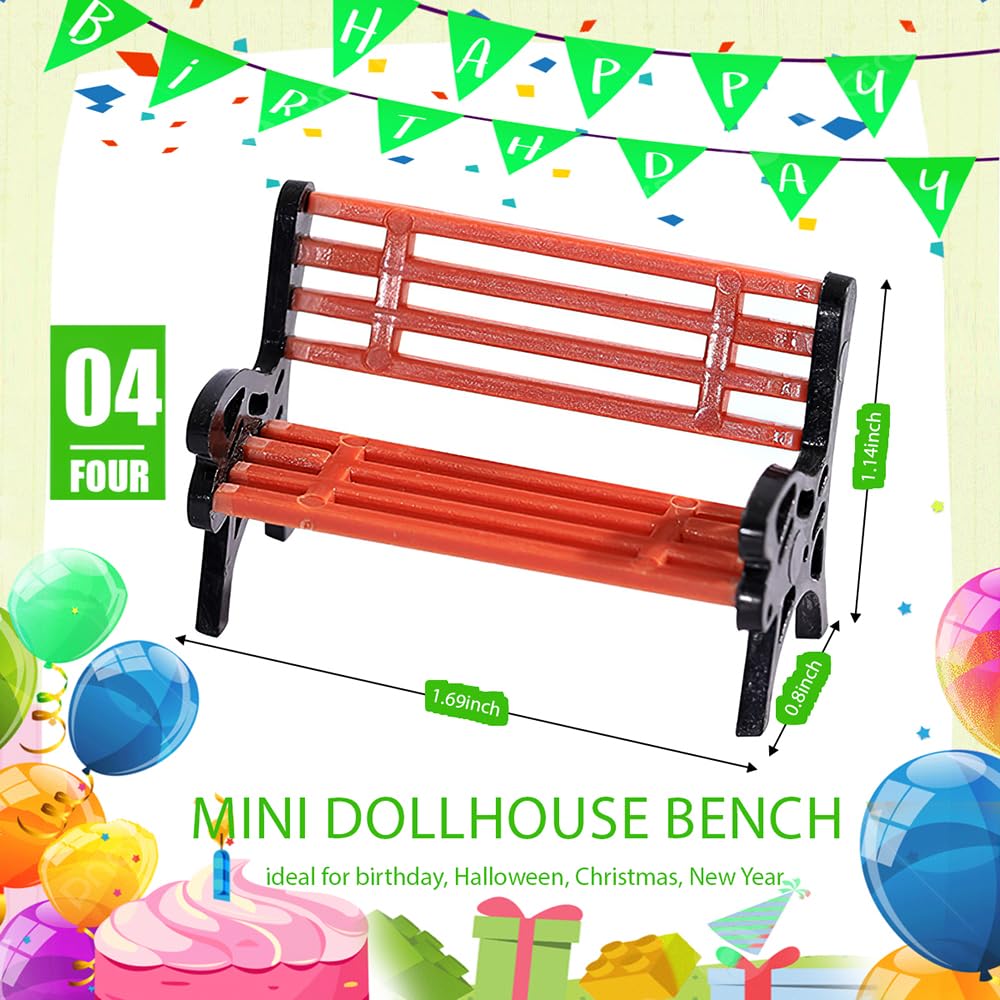 4 Pcs Miniature Bench, Mini Bench for Christmas Dollhouse, Miniature Plastic Bench Christmas Village Bench Doll House Bench Doll Bench Accessories City Park Bench Accessory for DIY Decor Cake Toppers