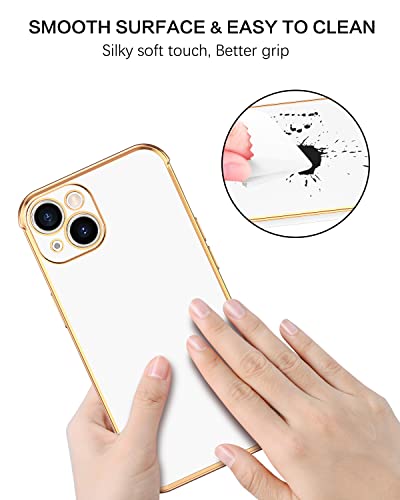 BENTOBEN iPhone 13 Case, Phone Case iPhone 13 6.1, Slim Thin Luxury Gold Design Shockproof Protective Soft TPU Bumper Drop Protection Cute Case for Girls Women Boys Men iPhone 13 Cover, White/Gold