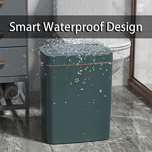 Automatic Trash Can with Lid, 3.5 Gallon Touchless Garbage Can, Slim Plastic Trash Bin Waterproof Motion Sensor Wastebasket for Living Room, Bedroom, Office, Kitchen, Green (No Battery)