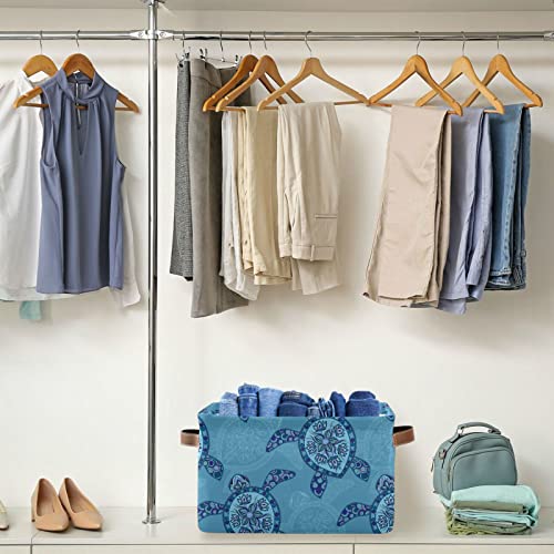 ALAZA Tribal Sea Turtle Blue Foldable Storage Box Storage Basket Organizer Bins with Handles for Shelf Closet Living Room Bedroom Home Office 1 Pack