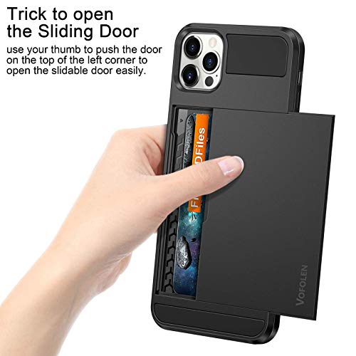 Vofolen Compatible with iPhone 12 Pro Case Wallet 5G Cover Credit Card Holder ID Slot Sliding Back Pocket Anti-Scratch Dual Layer Protective Compatible with iPhone 12 Pro 5G 6.1 inch Black