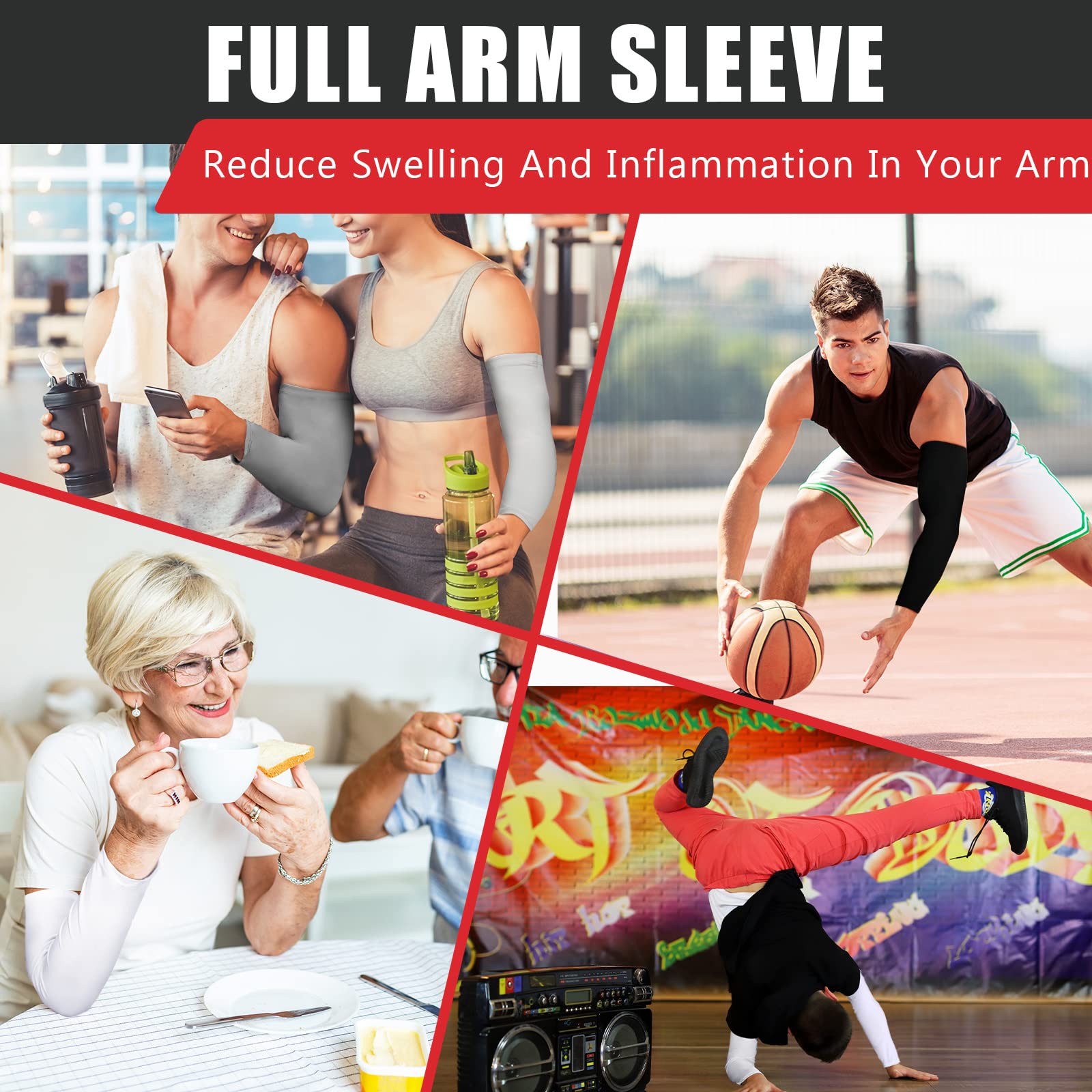 4 Pairs Compression Sleeves for Arms Copper Elbow Compression Sleeve for Women Men Tendonitis and Tennis, Arm Sleeve for Elbow Pain, Arthritis, Elbow Protector Support Wrap for Golf Other Sports