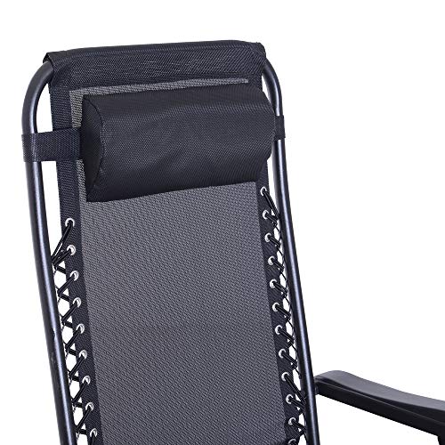 Outsunny Outdoor Rocking Chairs, Foldable Reclining Zero Gravity Lounge Rocker w/Pillow, Cup & Phone Holder, Combo Design w/Folding Legs, Black