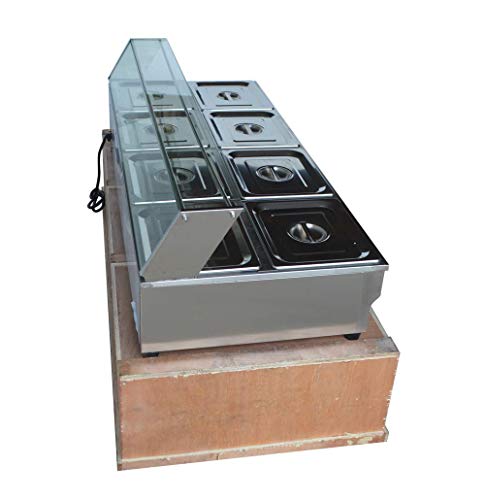 INTBUYING 110V Bain Marie Buffet Steam Table Restaurant Food Warmer with Glass Shield 8 Pots Double-Row