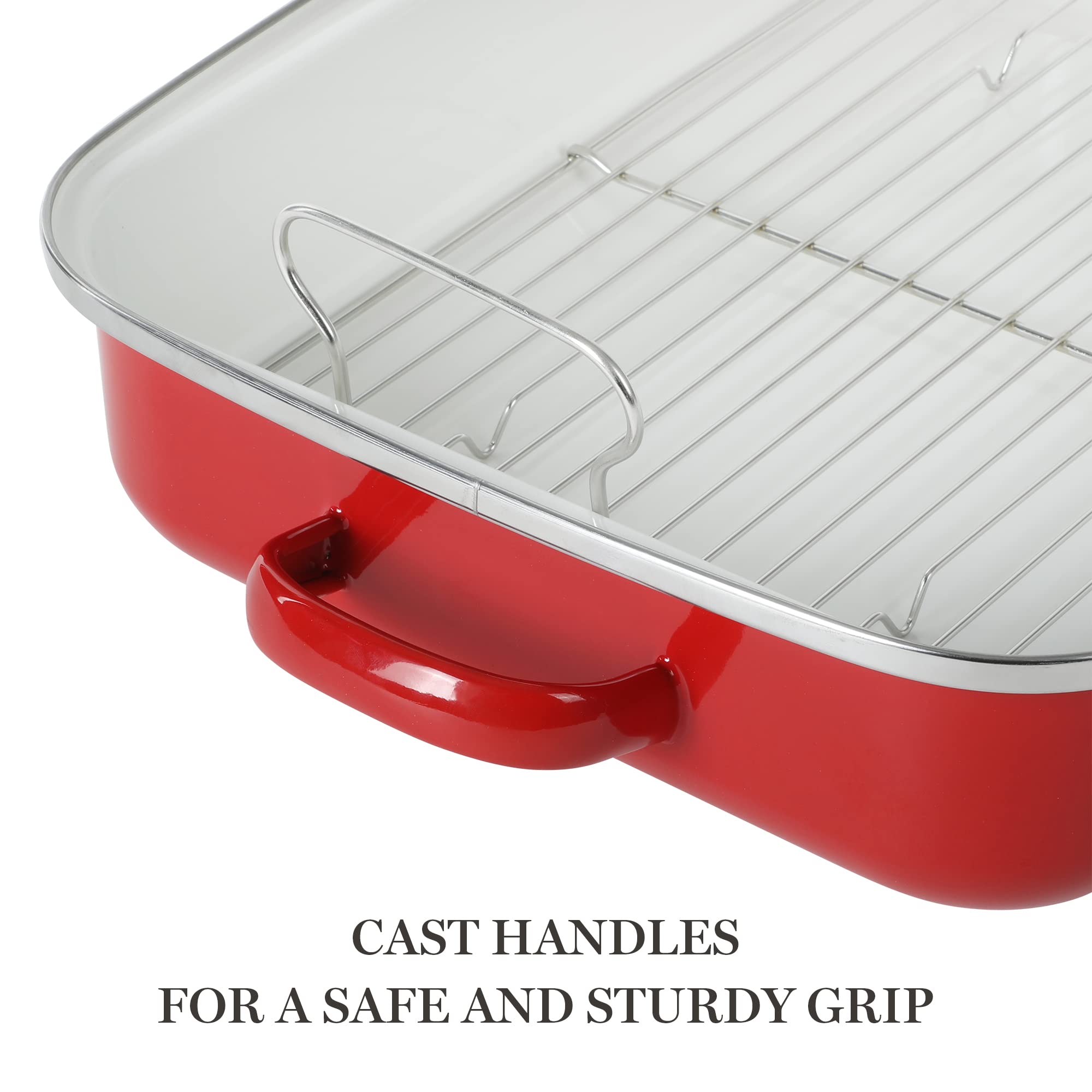 Martha Stewart Thayer 18" Enamel on Steel Roaster Pan w/Stainless Steel Rack - Red