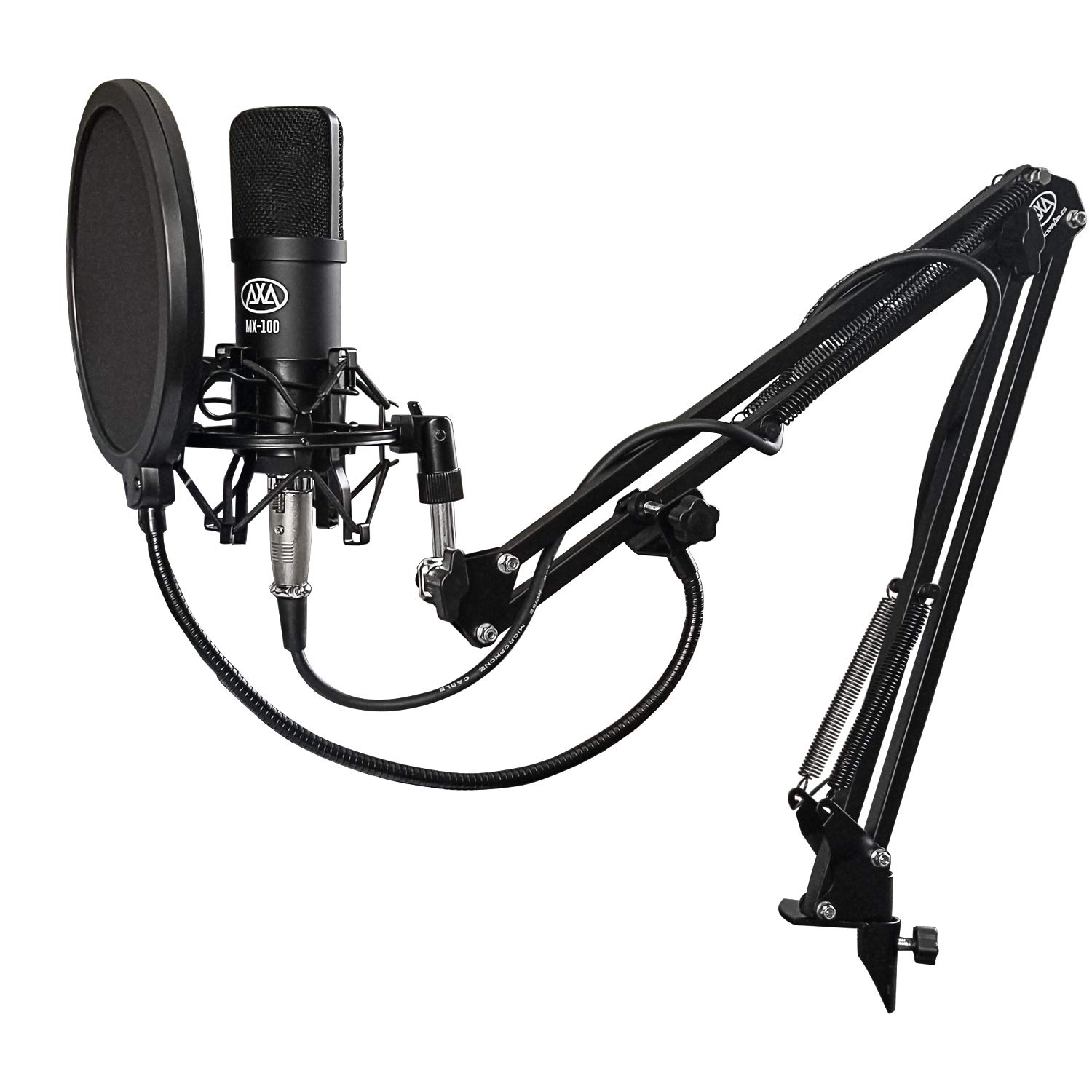 AxcessAbles MX-100 Professional Cardioid Studio Condenser XLR Microphone with AxcessAbles SF-101 Half Dome Isolation Shield for Streaming & Studio Recording