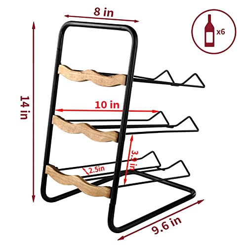 AQAREA Wine Racks Countertop(Iron&Wood) Rustic 3-Tier 6-Wine Bottles Holder Countertop Small Wine Bottle Storage Rack Stand