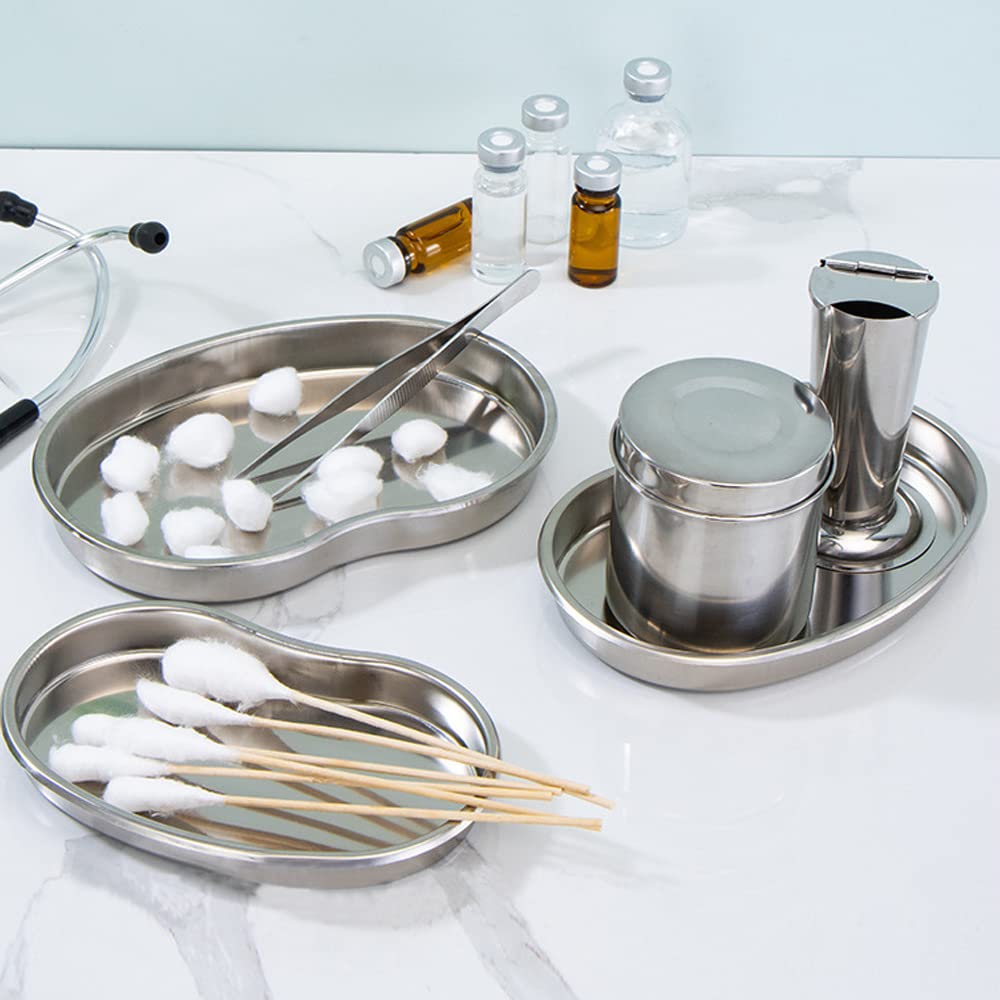 3Pcs Stainless Steel Kidney Tray, Graduated Metal Emesis Basin, Reusable Kidney Bean Shaped Bowl Dish, Dental Lab Instrument Surgical Tray for Medic Waster (Small, Medium, Large)