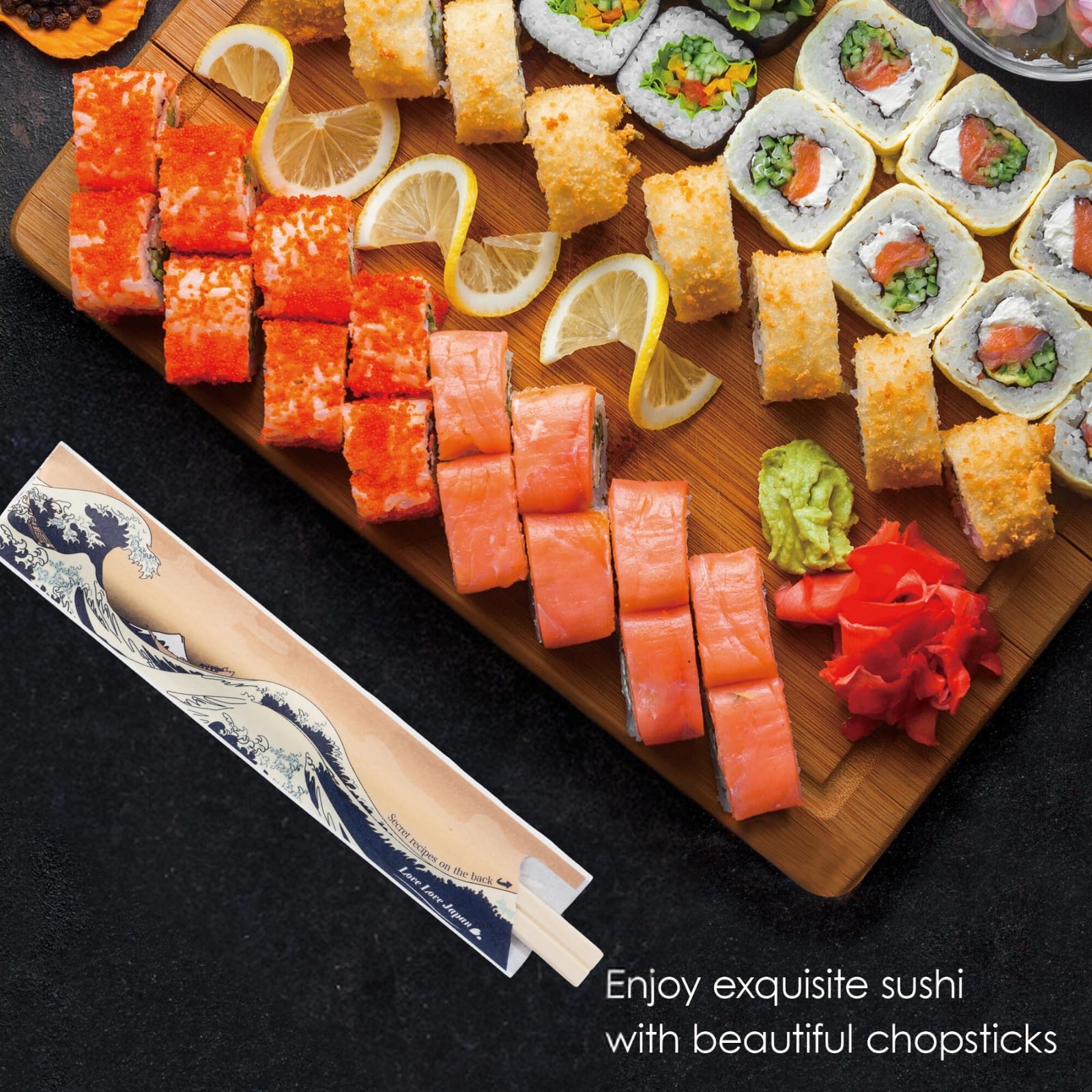 40 Pairs Disposable Chopsticks with Japan Hokusai Designed Origami Paper Rest, Individually Wrapped Chopsticks for Asian Japanese Dishes, Sushi Ramen (Great Wave)