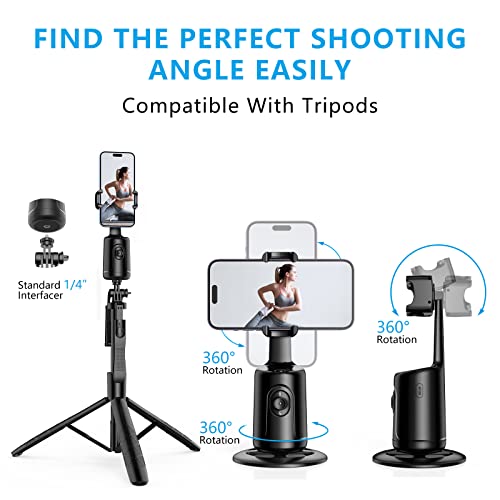 Auto Face Tracking Tripod, No App, 360° Rotation Face Body Phone Camera Mount Gesture Control, Smart Shooting Holder with 3000mAh Rechargeable Battery for Vlog, Streaming, Video, Tiktok- Black (Black)