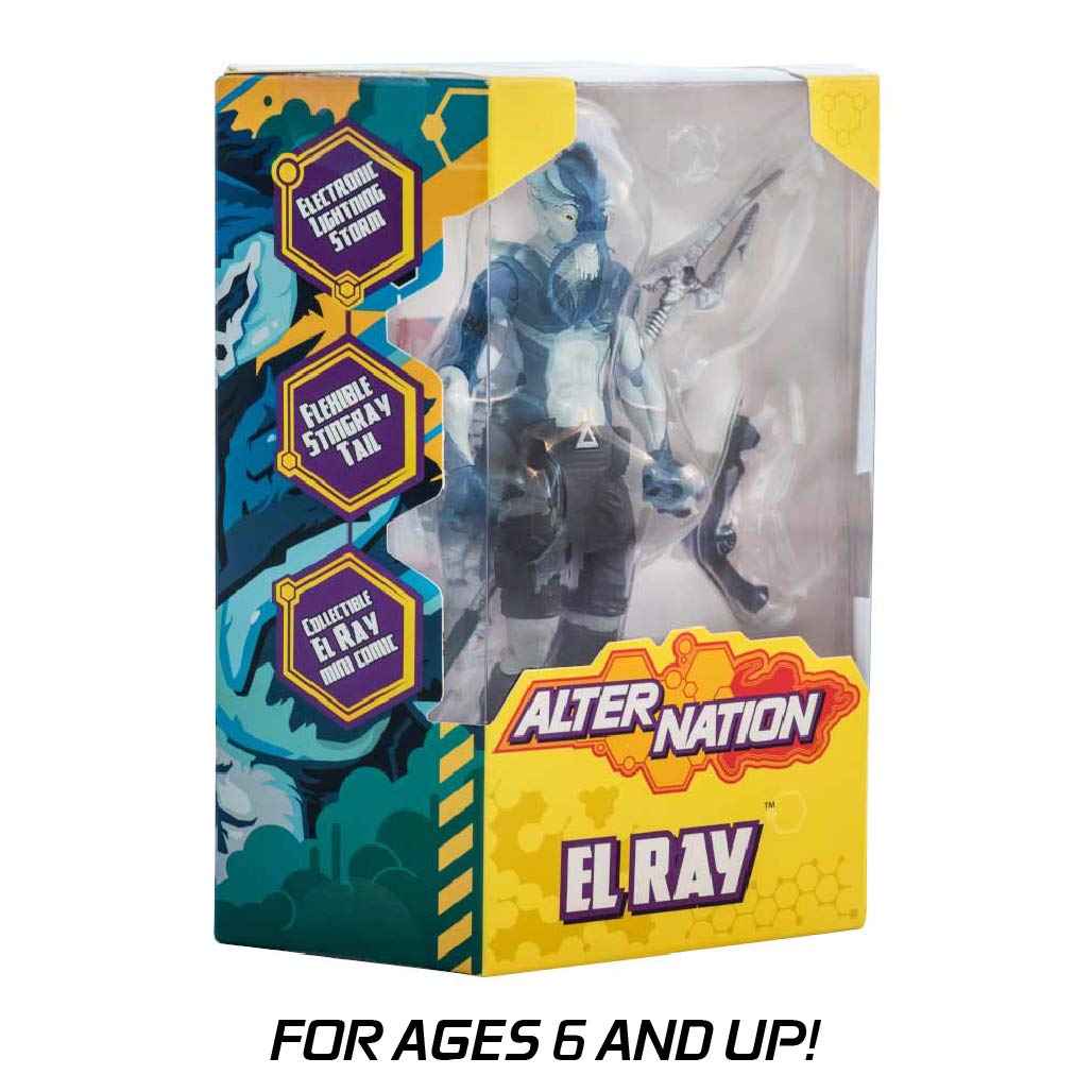 Alter Nation El Ray Human Stingray Electric EEL Hybrid Web Cartoon Dark Horse Comics Graphic Novel Action Figure with “Lightning Storm” Light up Feature & Mini Comic Book Great Gift for Kids 6 & Up