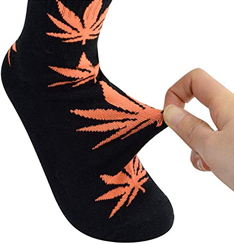 4 Pairs Pack Marijuana Weed Leaf Printed Cotton Athletic Sports High Crew Socks for Women Men (D-4 pairs)