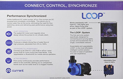Current USA eFlux DC Flow Pump with Flow Control 1900 GPH | Ultra Quiet, Submerisble or External Installation | Safe for Saltwater & Freshwater Systems, Model Number: 6010