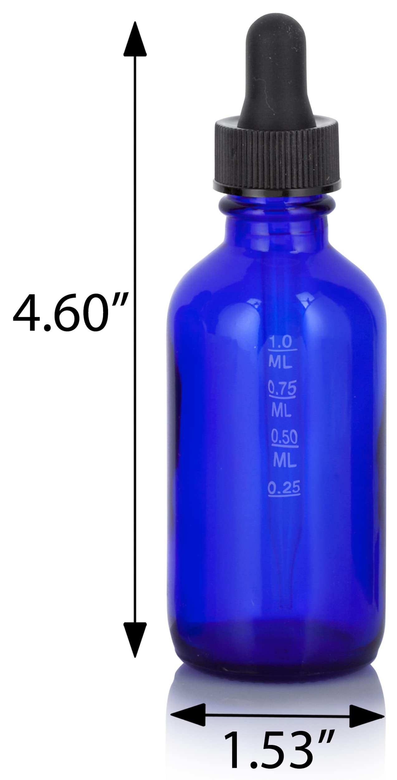 JUVITUS 2 oz / 60 ml Cobalt Blue Glass Boston Round Graduated Measurement Glass Dropper Bottle (4 pack) + Funnel