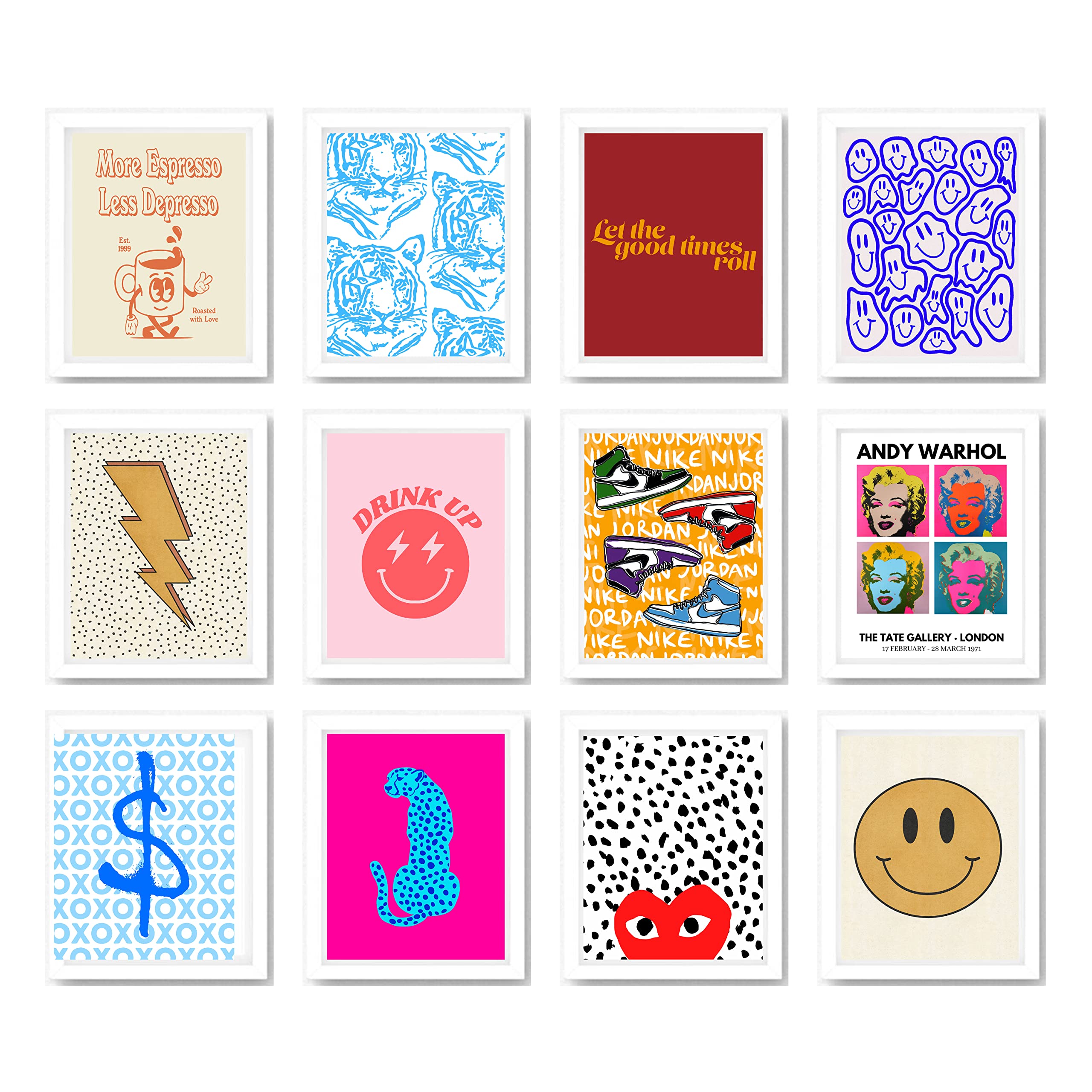 Aesthetic Colorful Room Decor - Set of 12 Poster Prints (8"x10") - Trendy Home Decor/Bedroom/Kitchen/Dorm - By Printer's Row & Co. (PRC3)