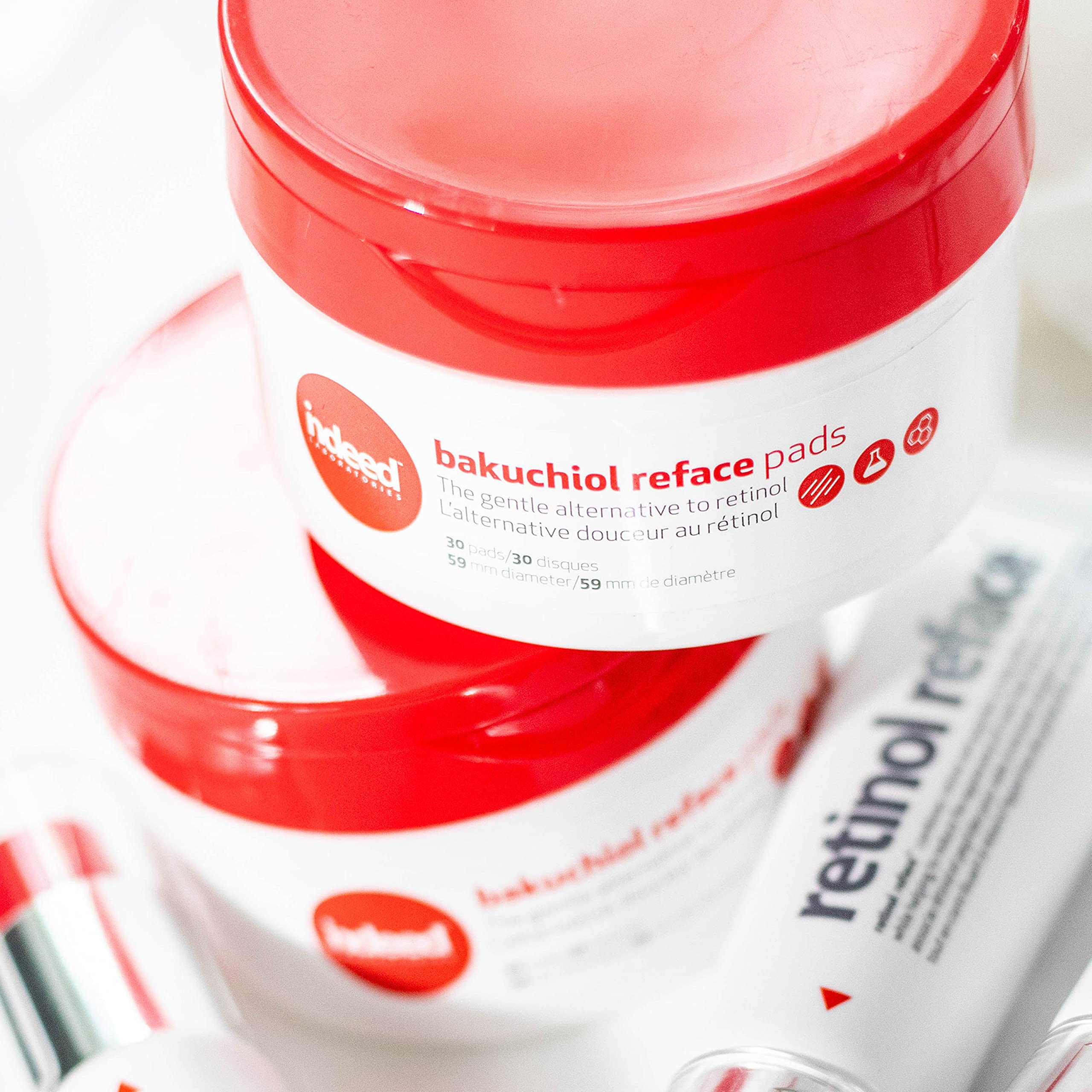 Indeed Labs Bakuchiol Reface Pads - Plant-based retinol alternative, no irritation, 5x more antioxidant. Good for acne-prone skin, sun damage, fine lines And wrinkles. 30 Pads