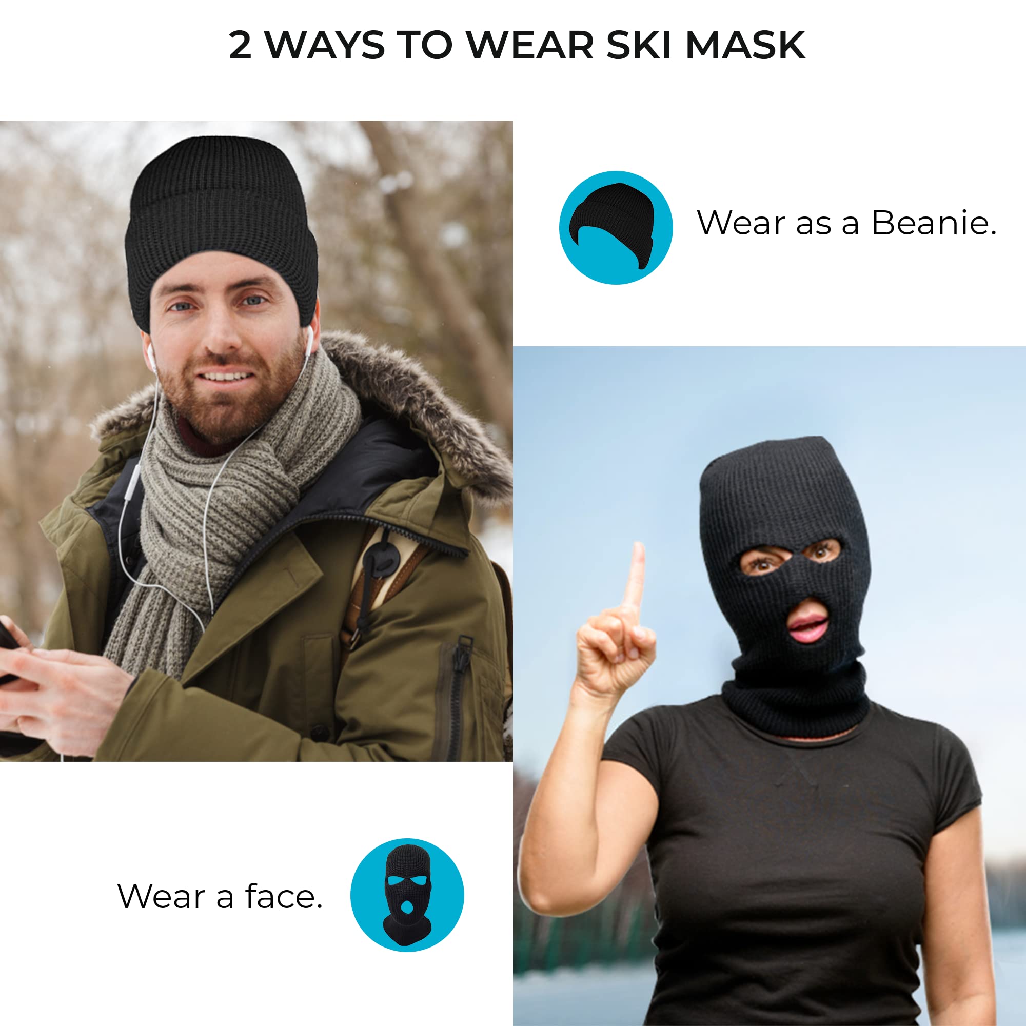 3 Hole Beanie Face Mask Ski - Warm Double Thermal Knitted - Men and Women (Neon Green)