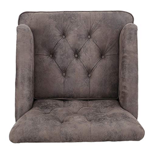 GDFStudio Medford Brown Tufted Club Chair, Fabric Accent Chair with Studded Nailhead Accents
