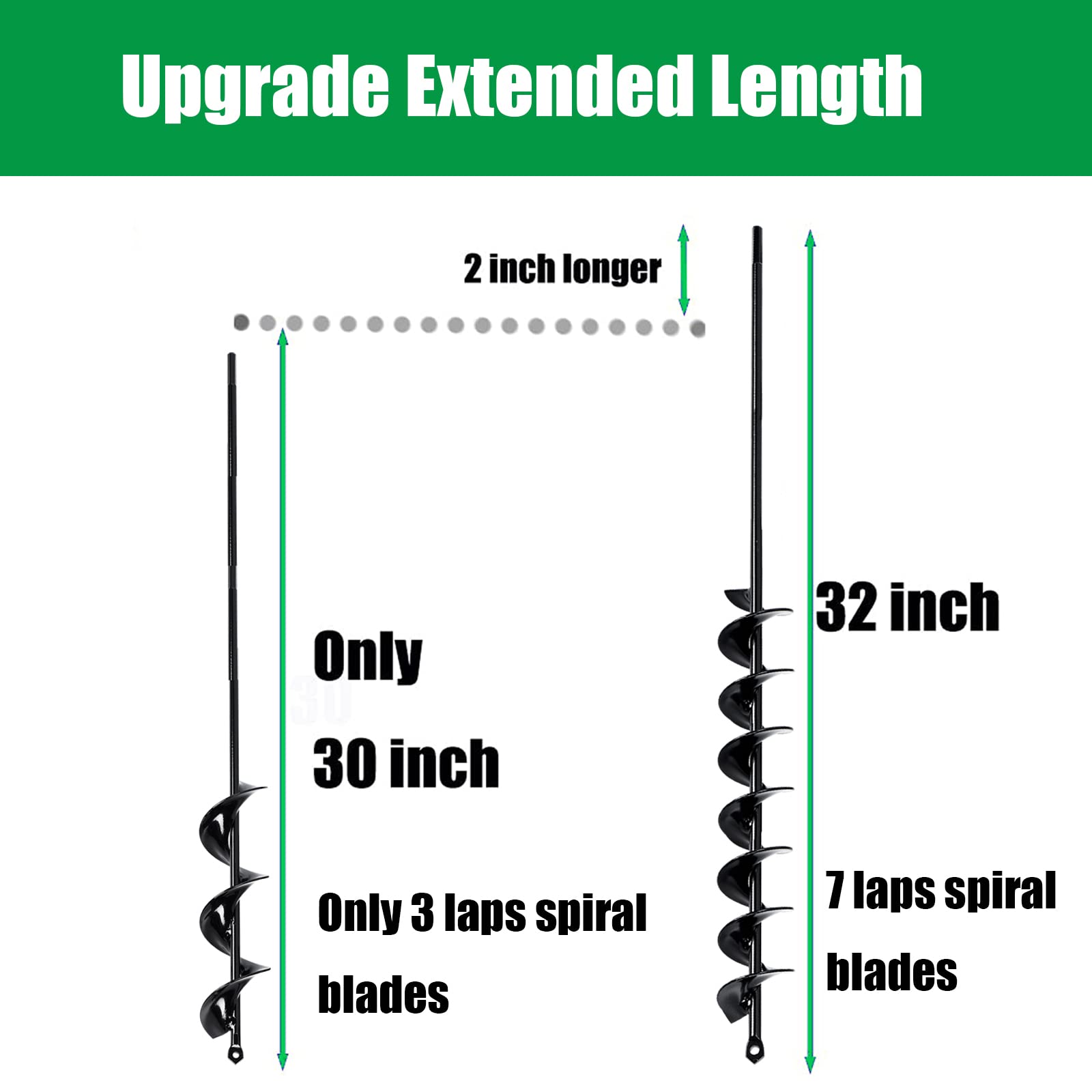 32" x 2" Extended Length Auger Drill Bit for Planting Bulb Flower & Bedding, Garden Plant Auger, No Need to Squat, Post Hole Digger for 3/8" Hex Drive Drill, Earth Auger Bulb Planter Tool