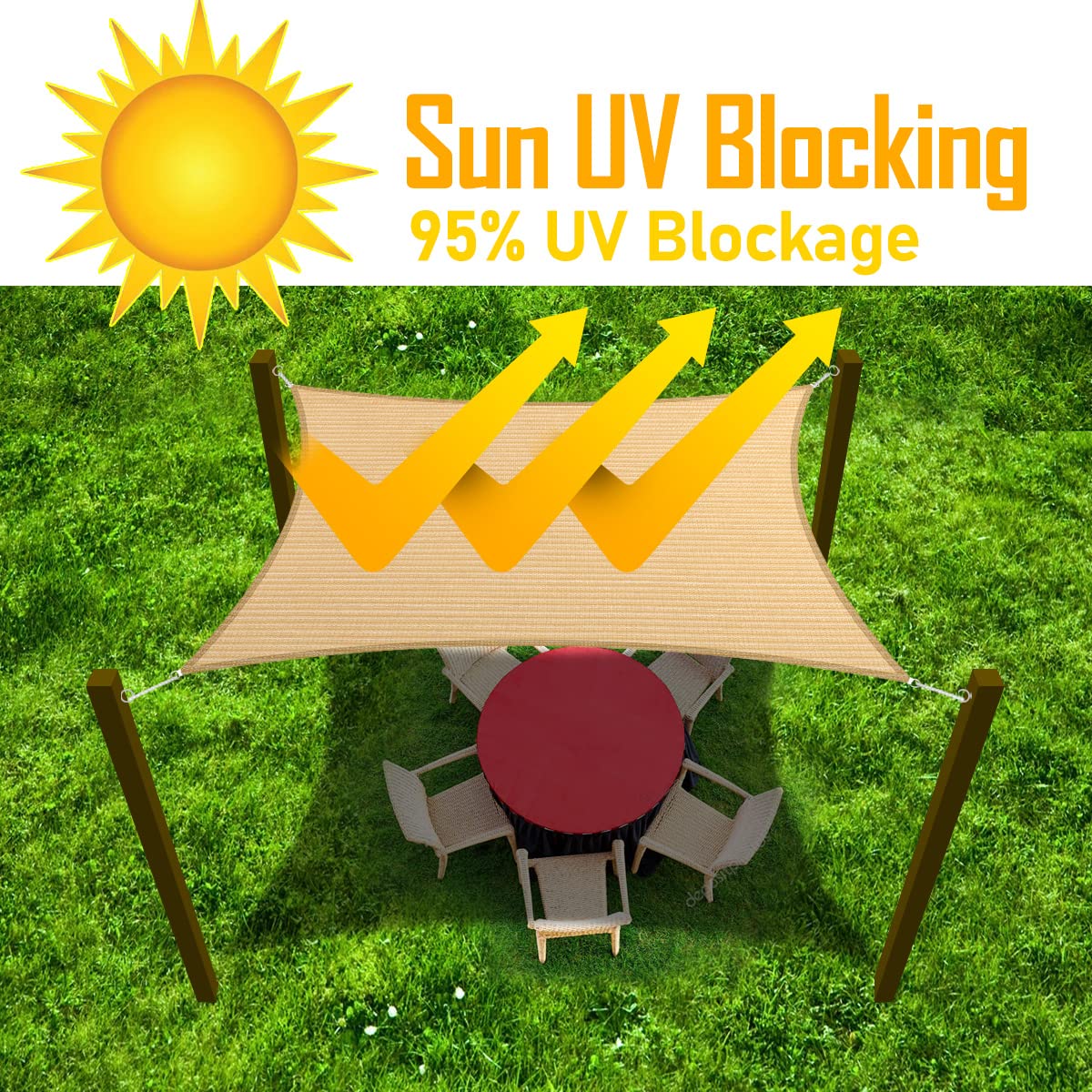 6' x 8' Sun Shade Sail Canopy Awning Permeable Fabric Pergola Cover, for Outdoor Patio Lawn Garden Backyard Carport, Beige
