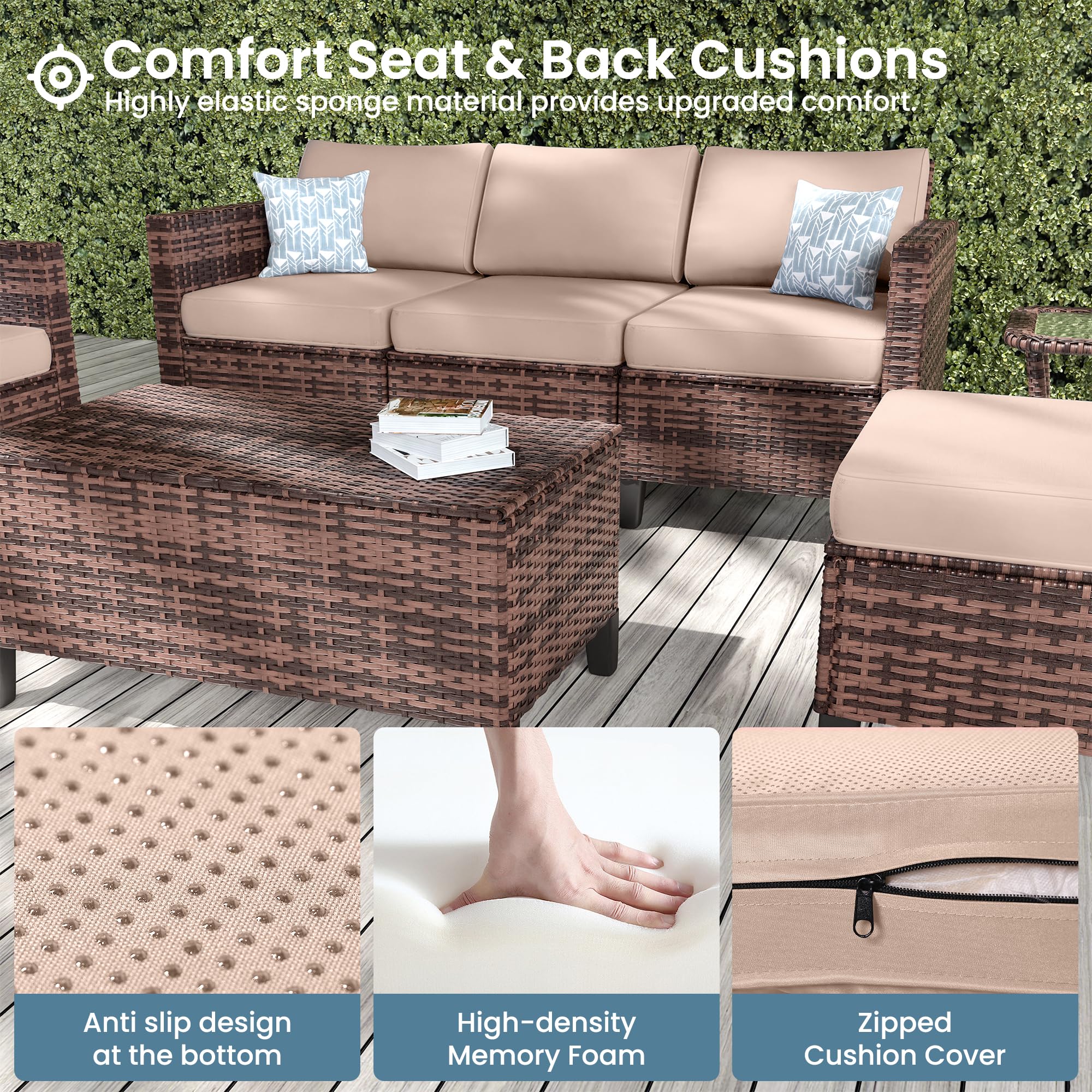 Amopatio Patio Furniture Set with Fire Pit Table, Outdoor Furniture Sectional Sofa with Swivel Chairs, Modern Conversation Sets for Balcony Backyard, Beige(Include Waterproof Covers )