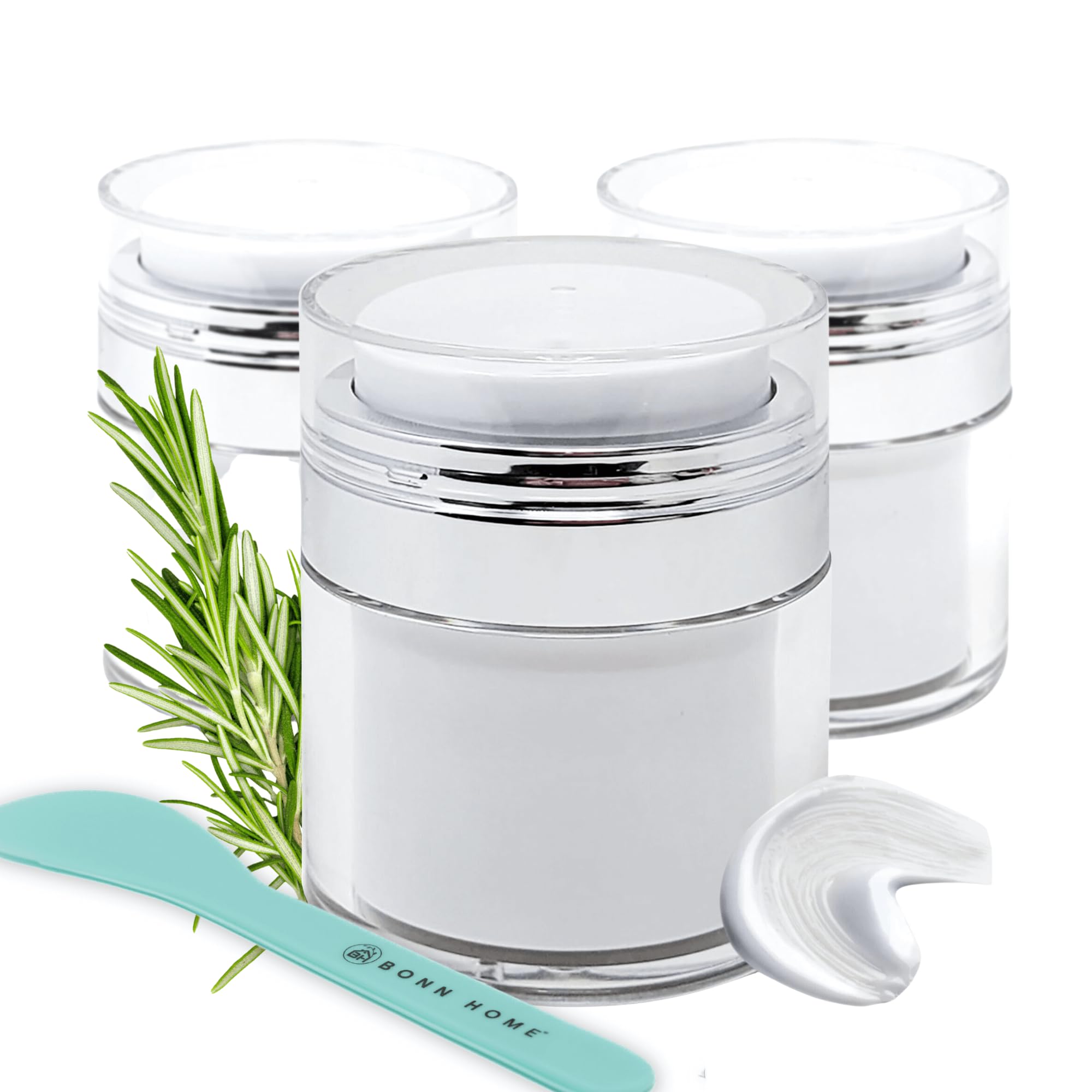 3-pack Airless Pump Dispenser Jar - 1.7 oz 50 mL Refillable Bottle Empty Cosmetic Cream New Jars for Travel Containers with Push Down Pump for Face Makeup Lotion Moisturizer Creams and Skincare