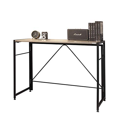SOFSYS Modern Folding Computer Writing Desk for Small Space, Gaming, and Home Office Organization, Foldable Industrial Metal Frame with Sturdy Desktop for Students or Small Business, Oak/Black