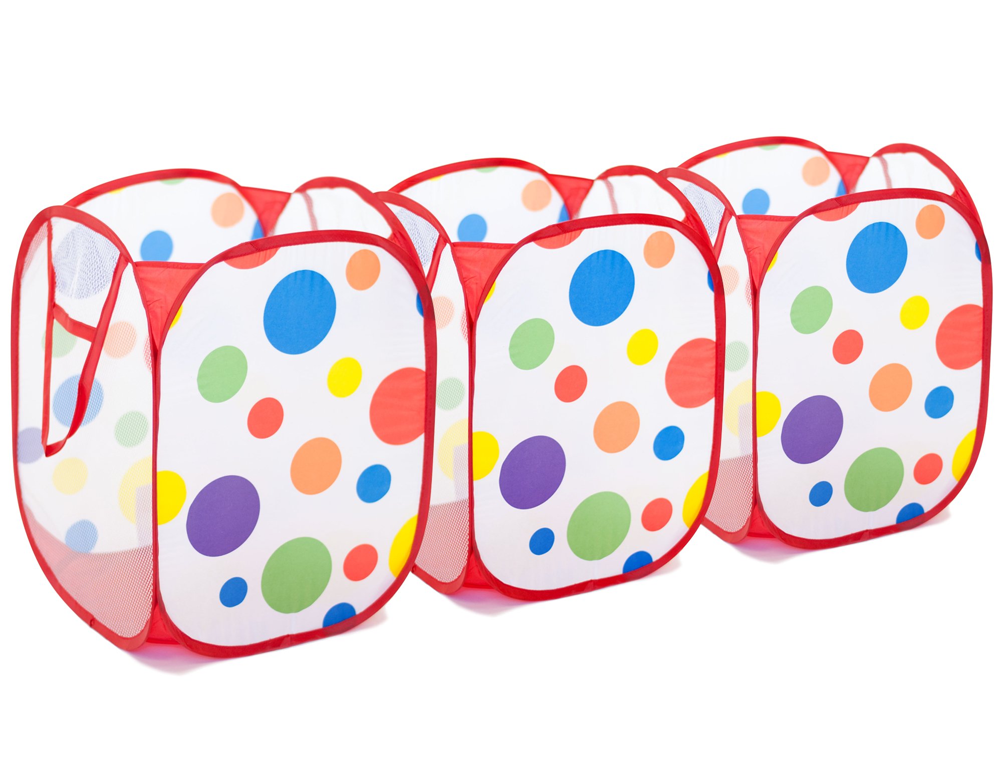 eWonderWorld 3 Piece Collapsible Fabric Hamper Pop up Laundry Basket Kids Polka Dot Theme Toy Storage Bin - Durable Hamper for Clothes and Toys, Basket for Nursery,Bedroom,Closet