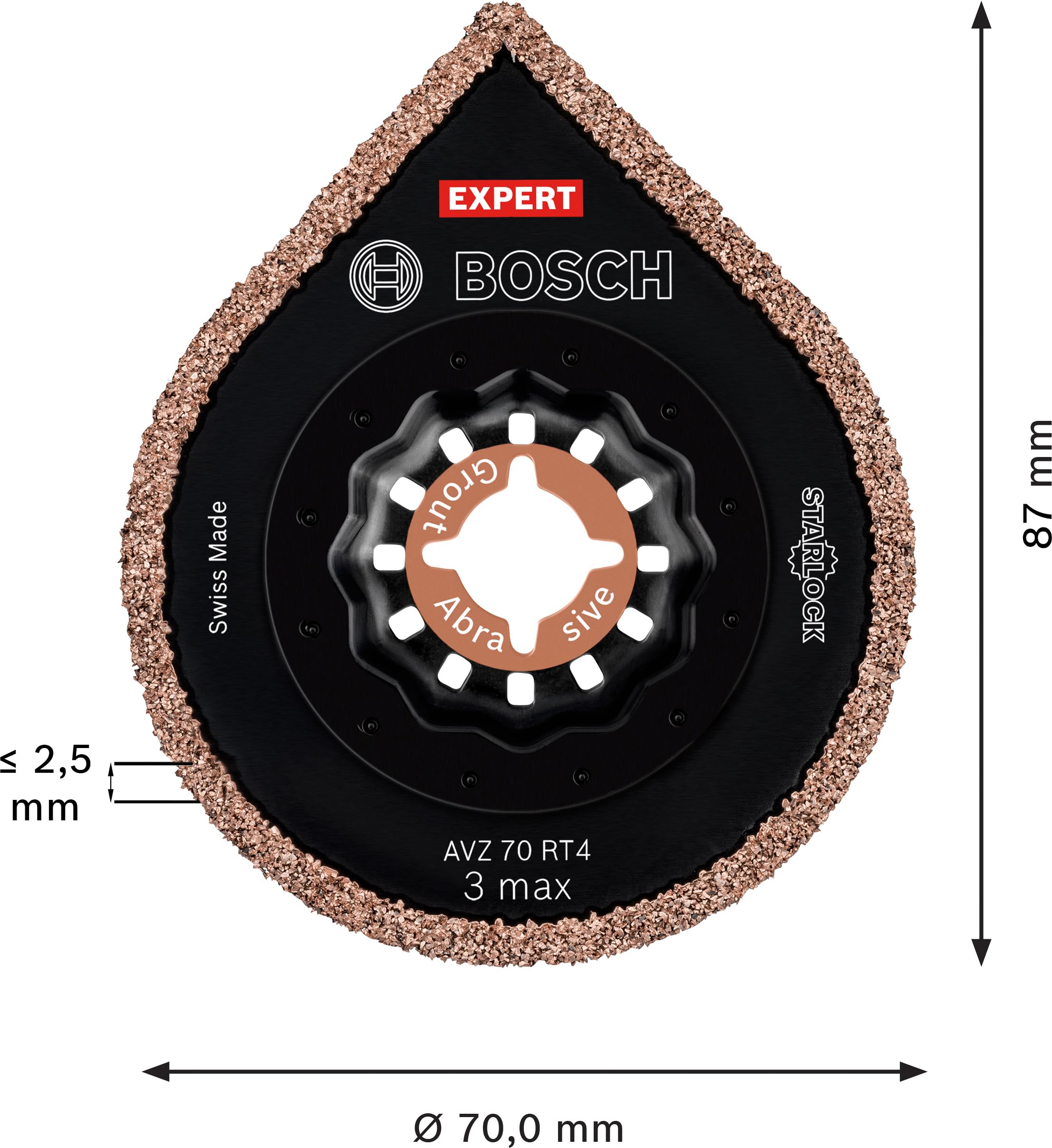 Bosch Professional 10x Expert 3 max AVZ 70 RT4 Multitool Grouting Plates (Ø 70 mm, Accessories Multitool)