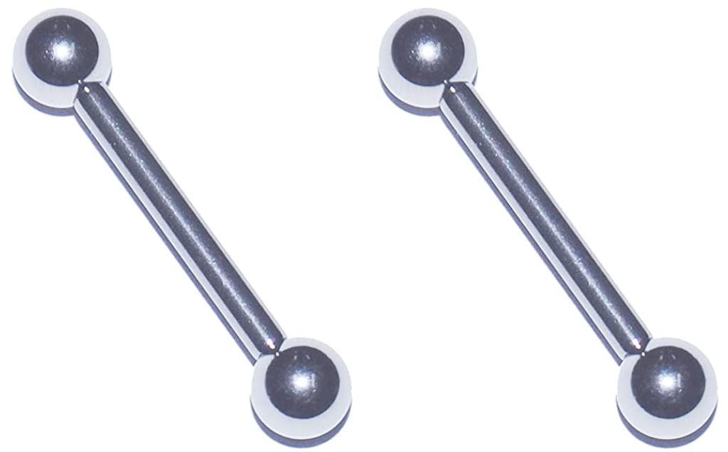 2x 12 Gauge 12g 316L Surgical Stainless Steel Straight Barbell Tongue Nipple Body Piercing Ring Earring Jewelry 1/4 5/16 3/8 7/16 1/2 9/16 5/8 3/4 7/8 Pair Set of 2 (3/4" Long-5mm Ball)