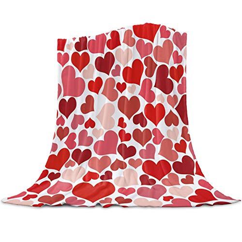 Flannel Blanket,Red Heart-Shaped Romantic Throw Luxury Blanket Reversible Fuzzy Microfiber All Season Blanket for Child and Adults 40" X 50"