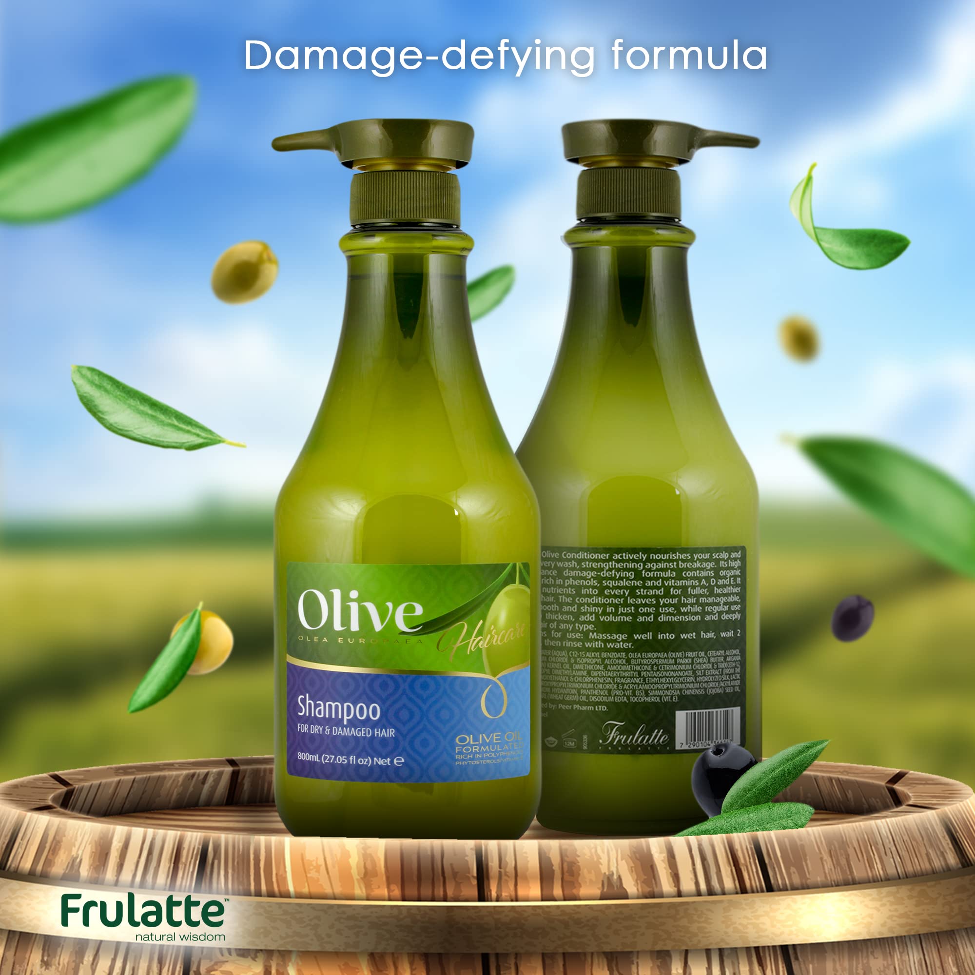 Frulatte Olive Shampoo with Organic Olive Oil | Rich in Vitamins A, D & E Hydrating Shampoo for Dry Damaged Hair | Paraben Free Shampoo | Natural & Deep Cleansing Hair Shampoo, 27 fl oz