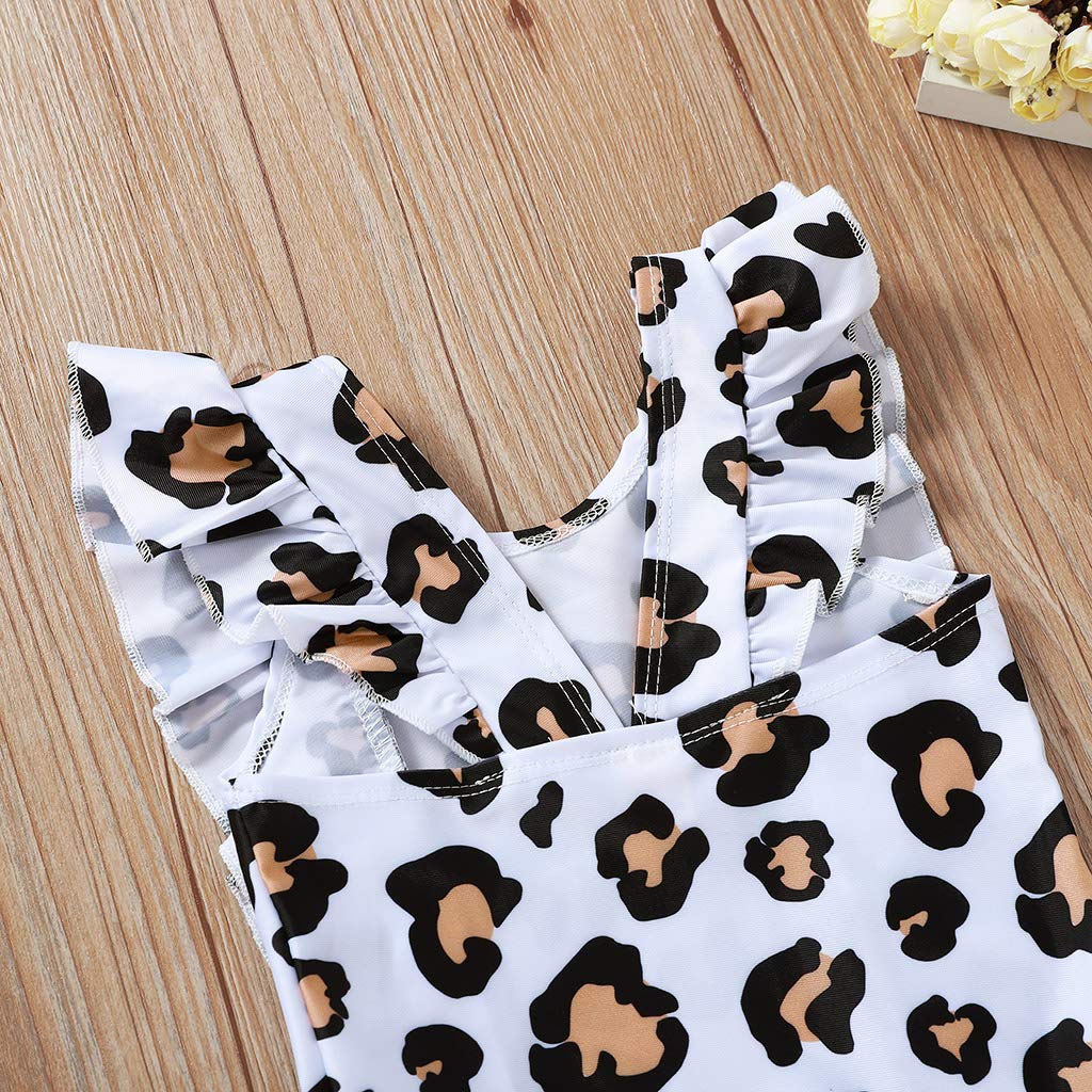 MODNTOGA Toddler Baby Girls Swimsuit Backless Ruffle One-Piece Swimwear Bathing Suit Tankini (Leopard, 110(3-4T))