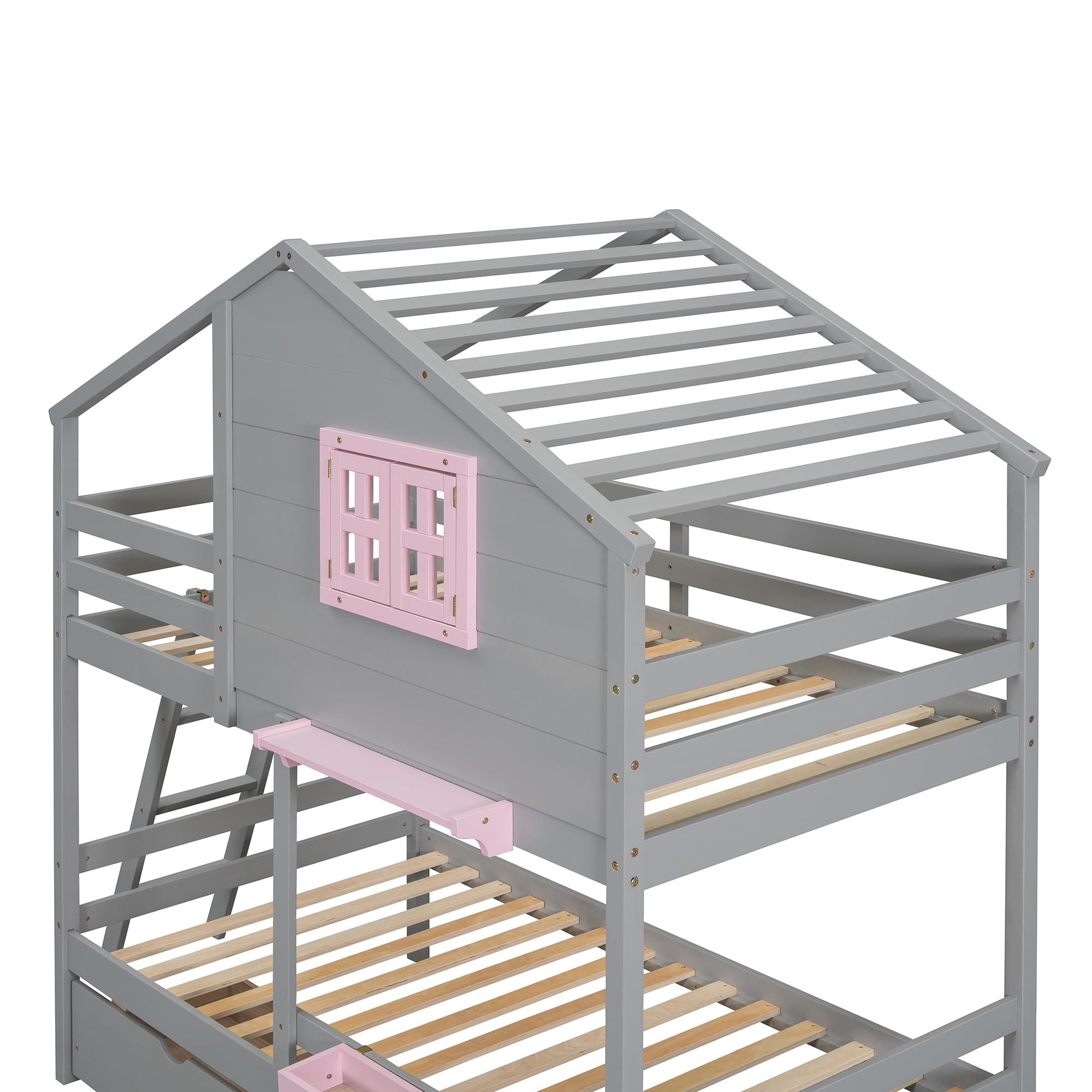 Harper & Bright Designs Twin Size House Bed Low Loft Bed Wood Frame with Storage Cabinet and Drawers, Playhouse Bed for Kids Girls Boys (White)