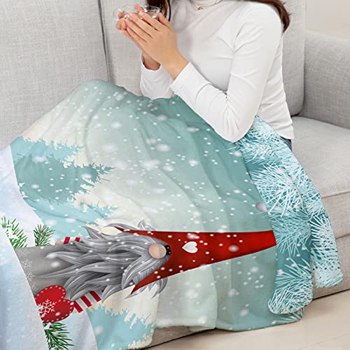 Flannel Fleece Bed Blanket Lightweight Cozy Plush Throw Blanket for Bedroom/Living Rooms/Sofa/Couch, Christmas Gnome Named Tomte Standing in Winter 60" x 80"