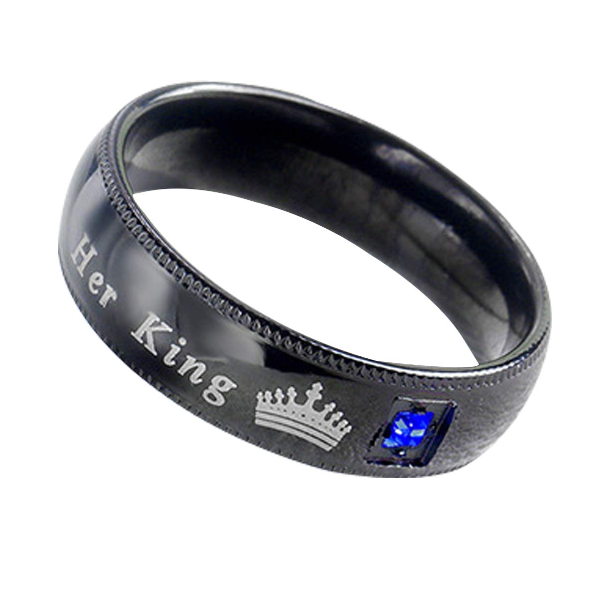 2pcs Matching Set Couple Rings Stainless Steel Promise Rings with His Queen and Her King Wedding Engagement Band