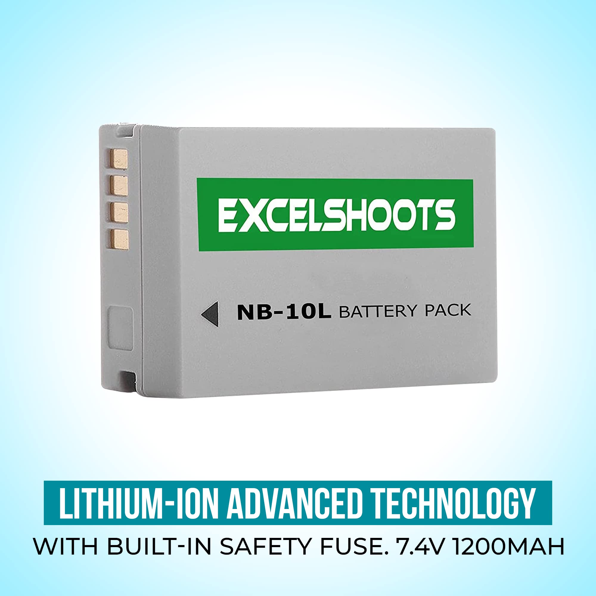 Excelshots CB-2LC Battery Charger + Professional NB-10L Li-ion Battery Pack| Battery Charger| Compatible with Canon PowerShot SX40 HS, SX50 HS, SX60 HS, G1X, G3X, G15, G16, Digital Camera