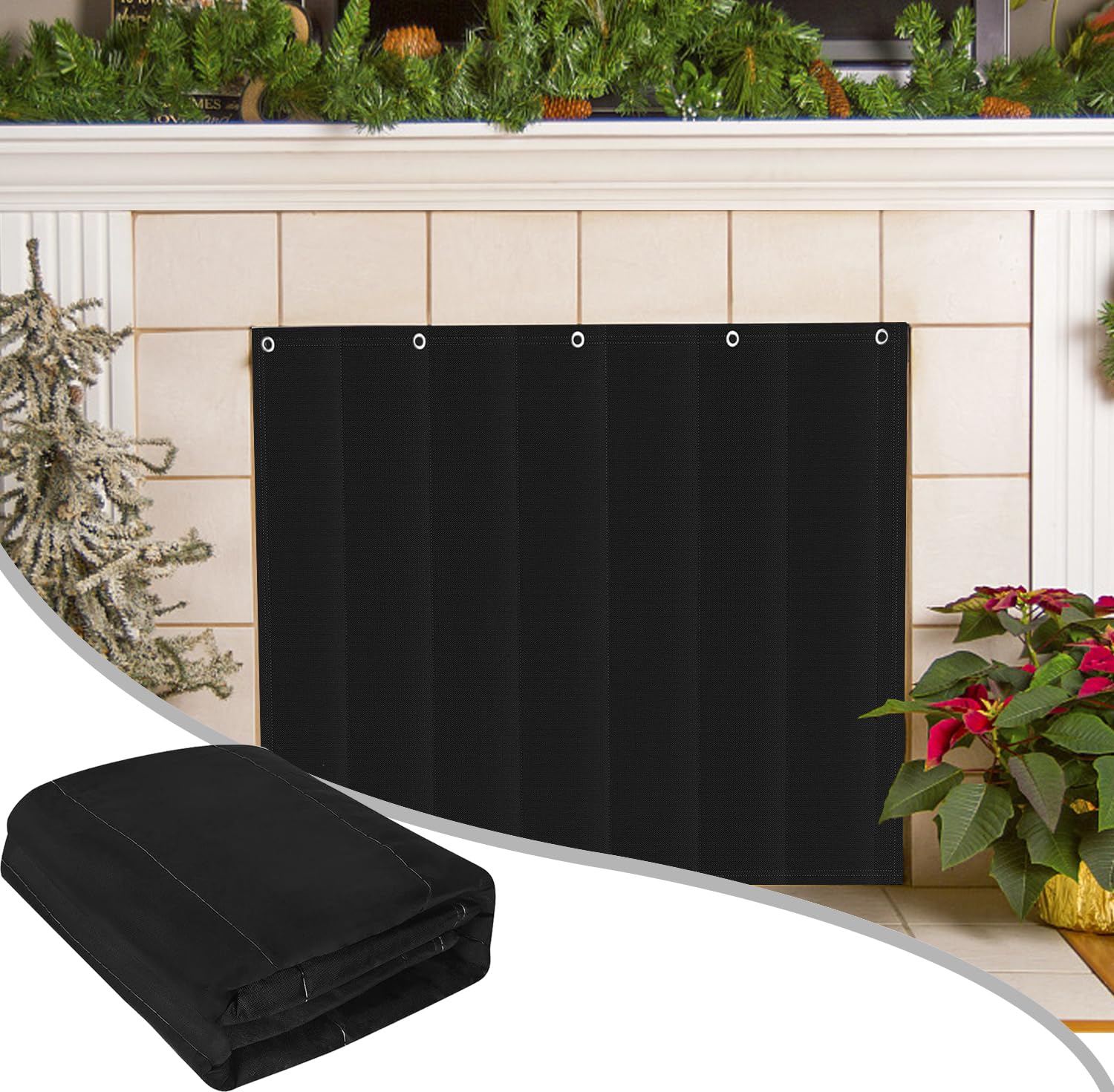 39 x 32 Inch Fireplace Blocker Blanket- Self-Adhesive Fireplace Draft Stoppers for Save Energy- Fireplace Cover with Hook and Loop Tapes Stops Overnight Heat Loss