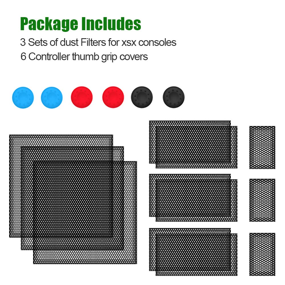 3 Pack Dust Filter for Xbox Series X with 6 Thump Grip Caps, Top Case/Vent Dust Proof Filter Cover Dust-Proof Cover for Xbox Series X Console