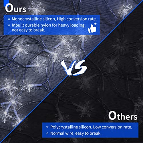 Solar Christmas Snowflake String Lights 100 Led 32.9 Feet Outdoor Waterproof Fairy Lights with 8 Lighting Modes for Wedding, Party, Tree, Room, Garden, Patio, Yard, Home(Pure White)