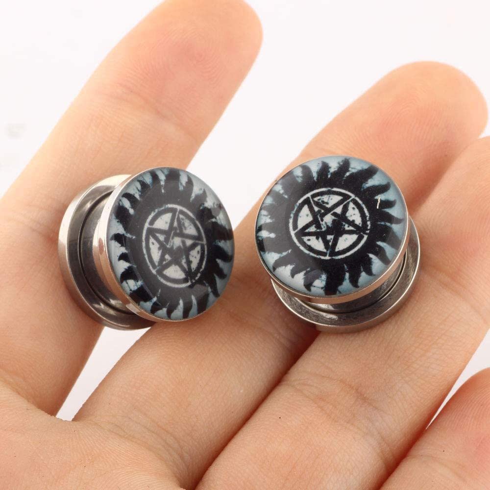 4 Pairs Surgical Steel Skull Ear Tunnels and Plugs 2g 0g 00g Earrings Gauges Expander Plugs for Ear (6mm=2g)