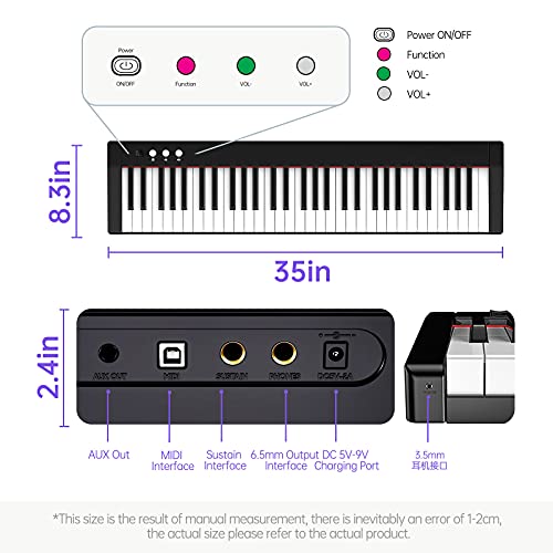 61 Key Electric Keyboard Piano Full Size Keys Portable Complete Digital Electronic Music Piano Set Lighted Keys with Built-In Speakers & Keynote Stickers for Piano Beginners