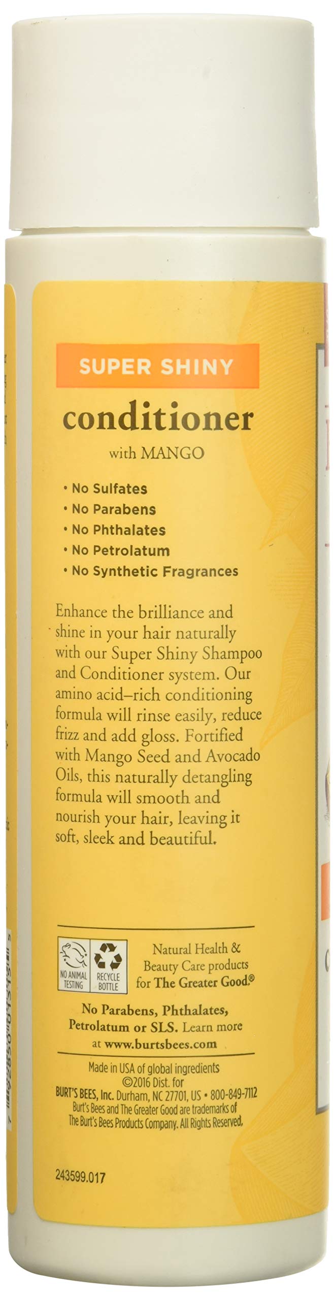 Burt's Bees Super Shiny Mango Conditioner, Sulfate-Free Conditioner - 10 Ounce Bottle