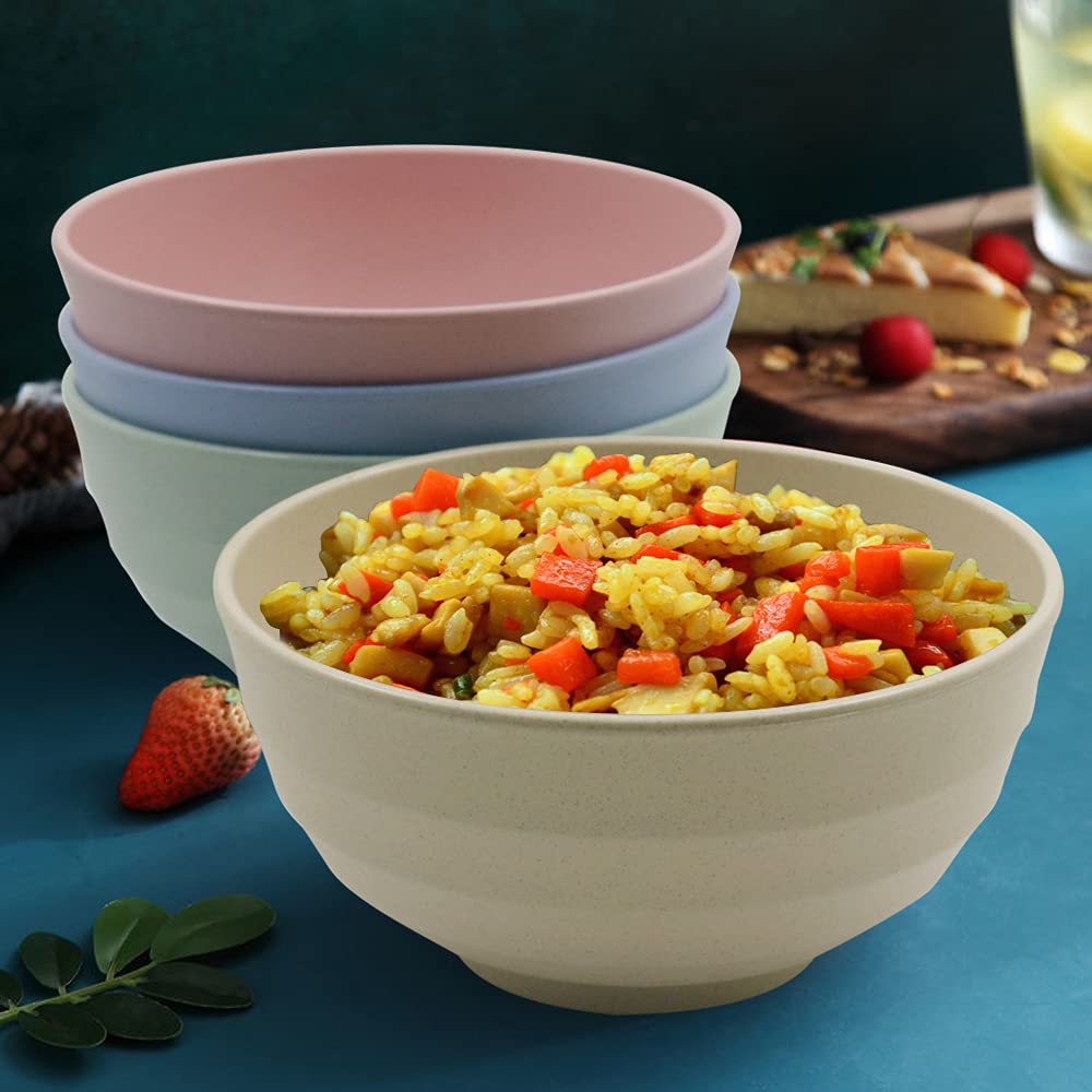 60 OZ Unbreakable Bowl Sets, 4 Pack Durable Large Bowls, Lightweight Dinnerware for Dinner Dessert, Fruit, Salad,Noodle, Cereal, Kitchen Soup Bowls (20CM 4 Beige)