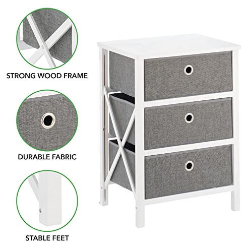 mDesign 3 Drawer Foldable Dresser Storage Unit - Wood Frame, Easy Pull Fabric Bins - Farmhouse Organizer Unit for Household Storage Bedroom, Hallway, Entryway, Closets - Gray/White