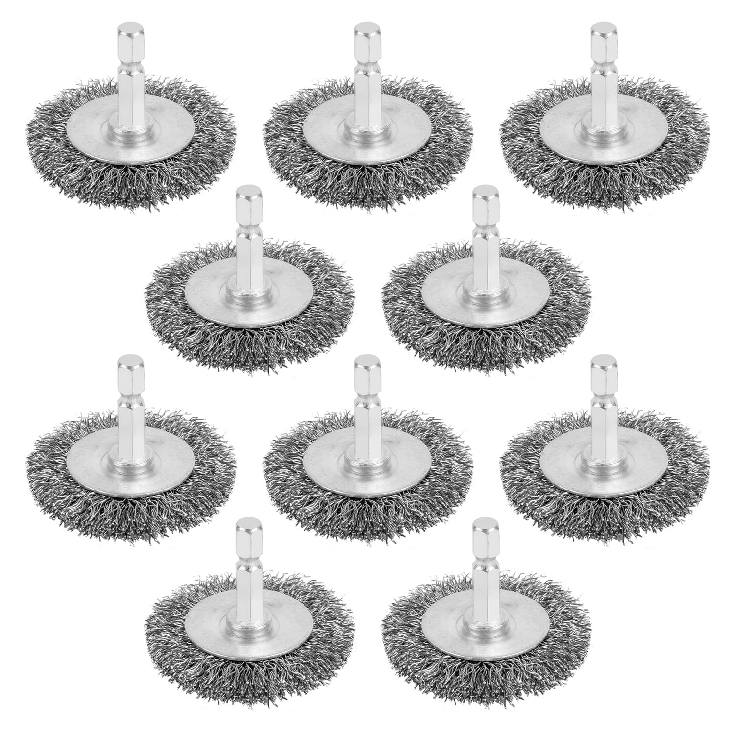 WUBOECE 10PCS Wire Wheel Brush for Drill, High Carbon Steel Wire Wheel Drill Brush Wheel Brush, Metal Wheel Brush for Drill with 1/4" Hex Shank, Skilled in Handling Metal & Nonmetal Surfaces