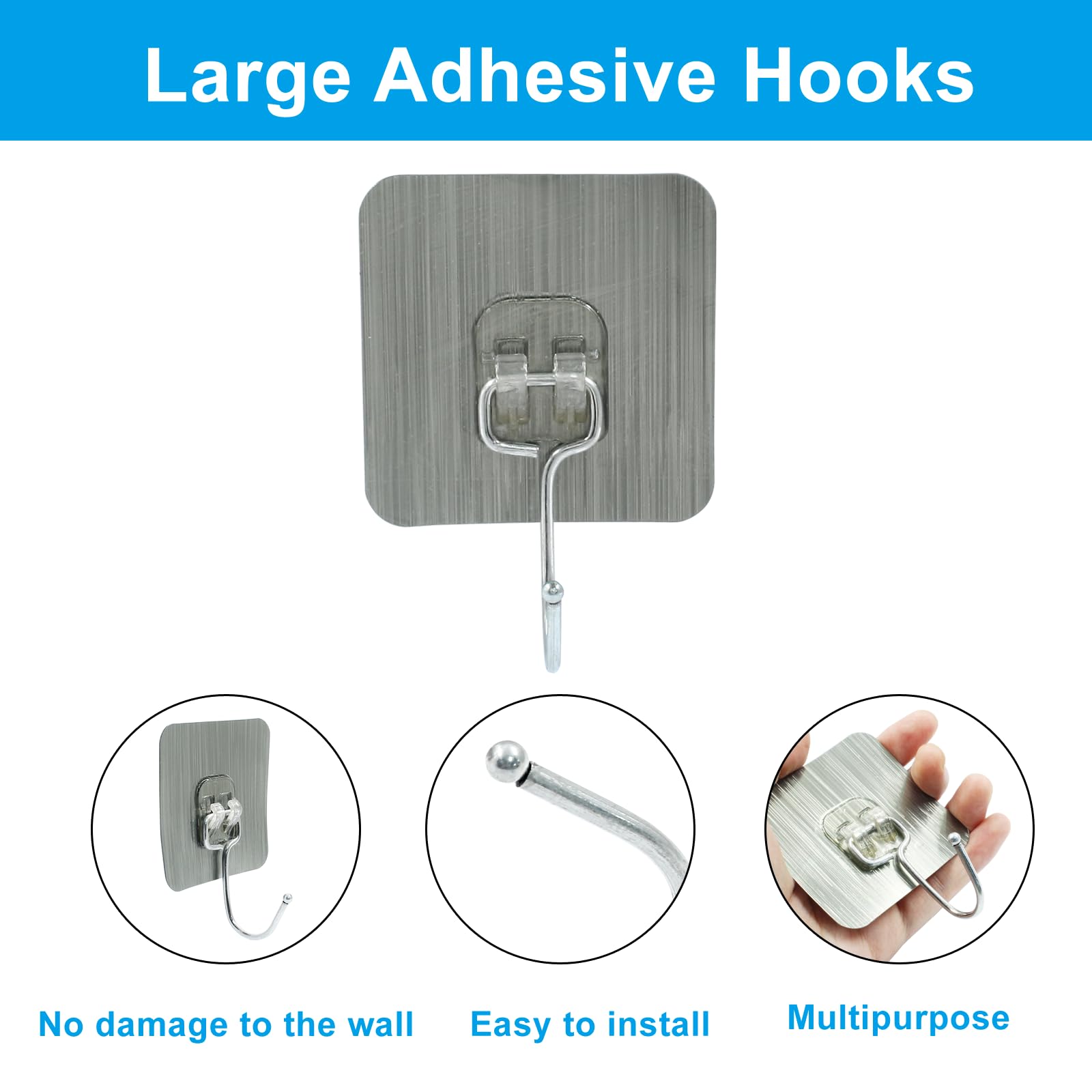 BokWin 10 Pcs Transparent Wall Hooks Plastic Adhesive Hooks 33lbs (Max) Heavy Duty Towel Hooks Waterproof Wall Hook for Kitchen Bathroom(Transparent)