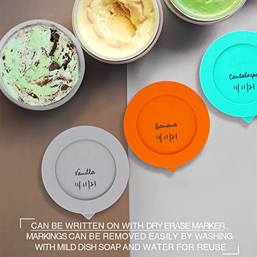 ARCOOLOR Pint Containers with Silicone Lids 4 Pack Replacement for Ninja Pints and Lids, Compatible with NC299AMZ & NC300s Series Ice Cream Maker with E-Cookbook, Airtight & Dishwasher Safe (Mix2)